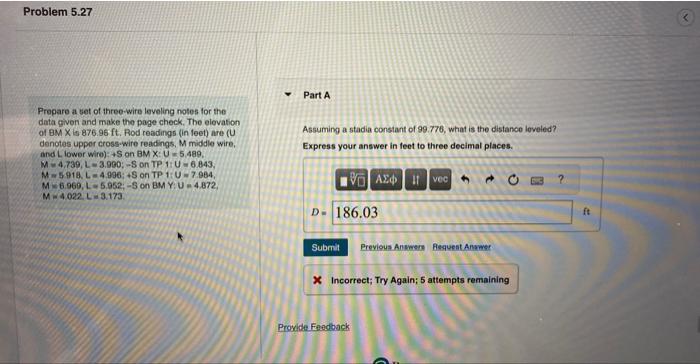 Solved Prepare at set of three-wire leveling notes tor the | Chegg.com