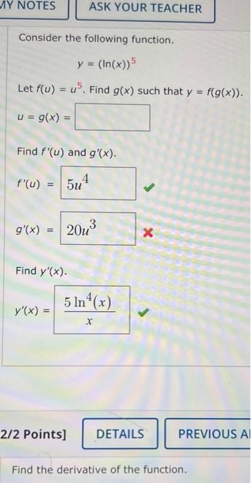 Solved Consider the following function. y=(ln(x))5 Let | Chegg.com