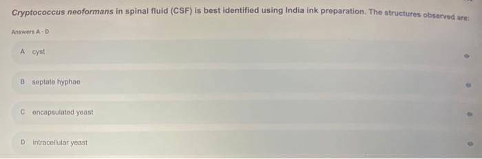 Solved Cryptococcus neoformans in spinal fluid (CSF) is best | Chegg.com