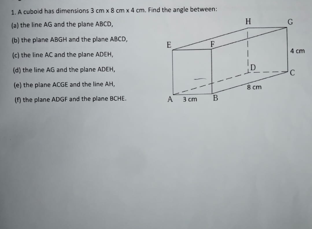 Solved A cuboid has dimensions 3cm×8cm×4cm. ﻿Find the angle | Chegg.com