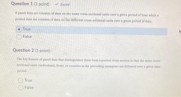 Solved A Panel Data Set Consists Of Data On The Same