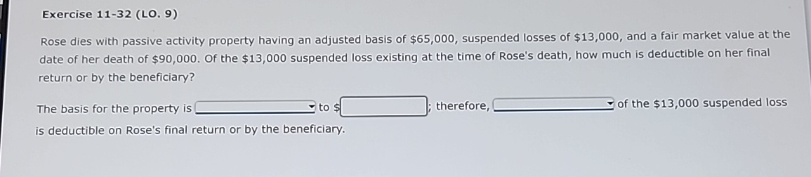Solved Exercise 11-32 (LO. 9)Rose dies with passive activity | Chegg.com