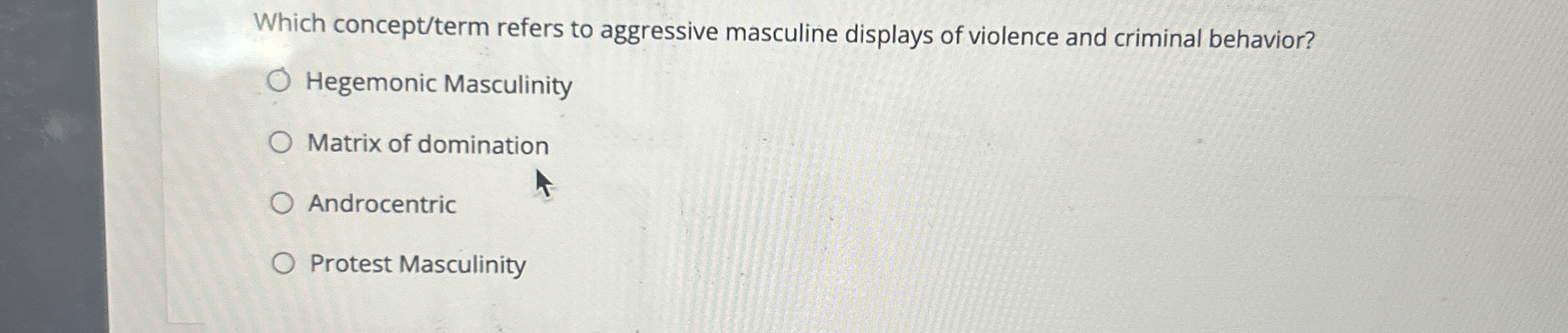Solved Which concept/term refers to aggressive masculine | Chegg.com