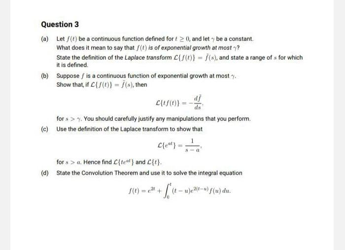 Solved (a) Let f(t) be a continuous function defined for | Chegg.com