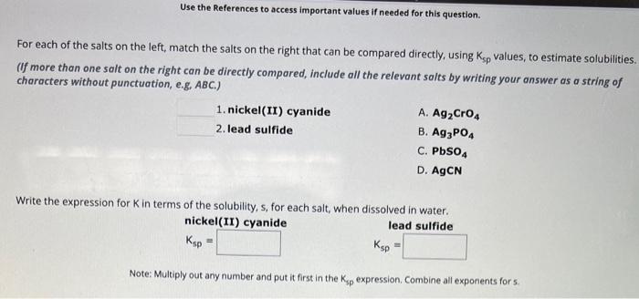 Solved For each of the salts on the left, match the salts on | Chegg.com