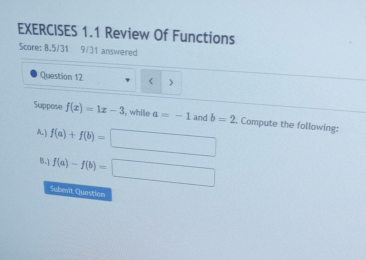 Solved EXERCISES 1.1 Review Of Functions Score: 8.5/31 9/31 | Chegg.com