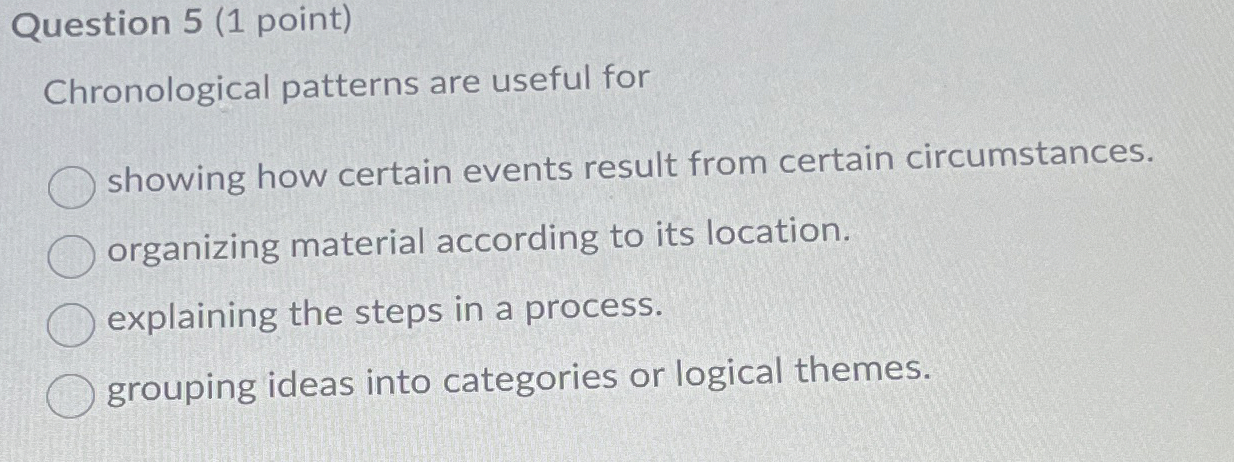 Solved Question 5 (1 ﻿point)Chronological patterns are | Chegg.com