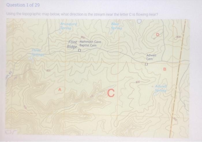 Solved Question 1 of 29 Using the topographic map below, | Chegg.com