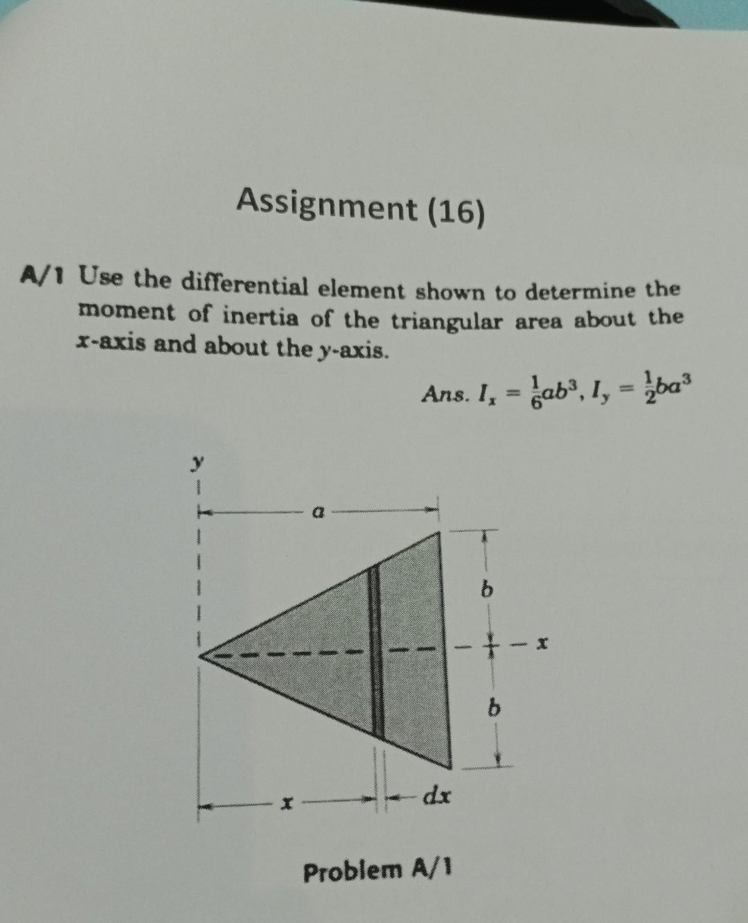 Solved Assignment (16) A/1 Use the differential element | Chegg.com