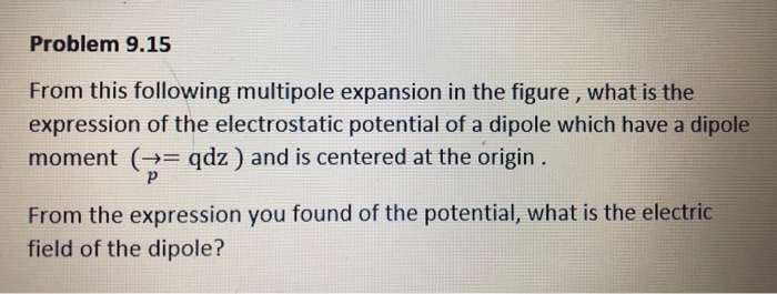Solved Problem 9.15 From this following multipole expansion | Chegg.com