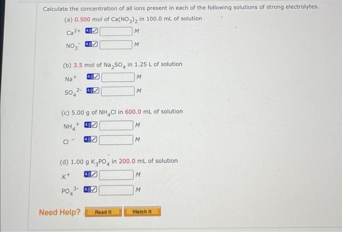 Solved Calculate the concentration of all ions present in | Chegg.com