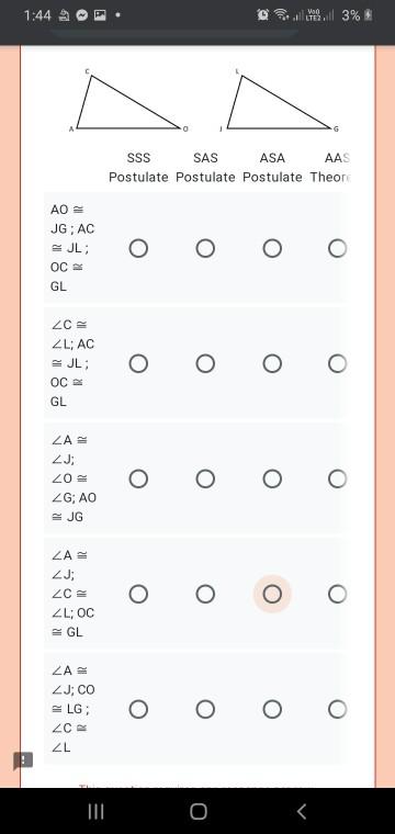 Solved 1:44 a vo LTEX SSS SAS ASA AAS Postulate Postulate | Chegg.com