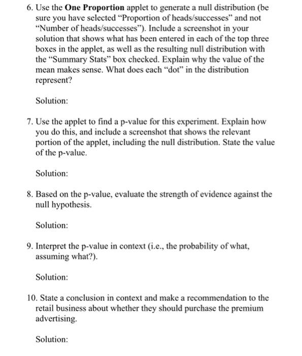 6. Use the One Proportion applet to generate a null | Chegg.com