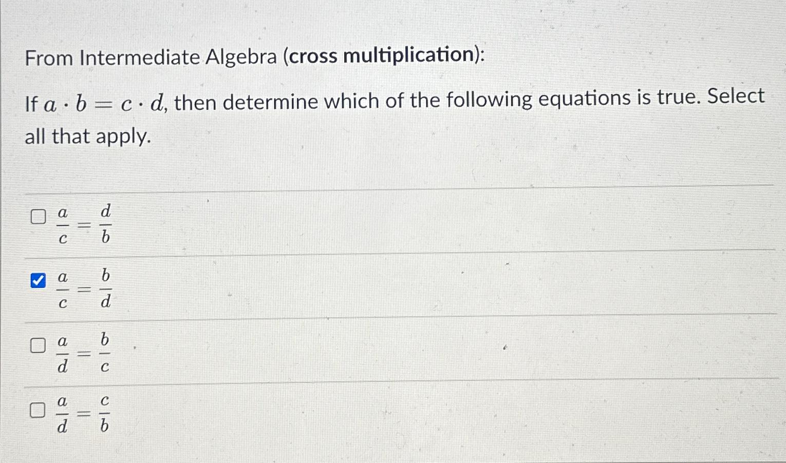 Solved From Intermediate Algebra (cross multiplication):If | Chegg.com