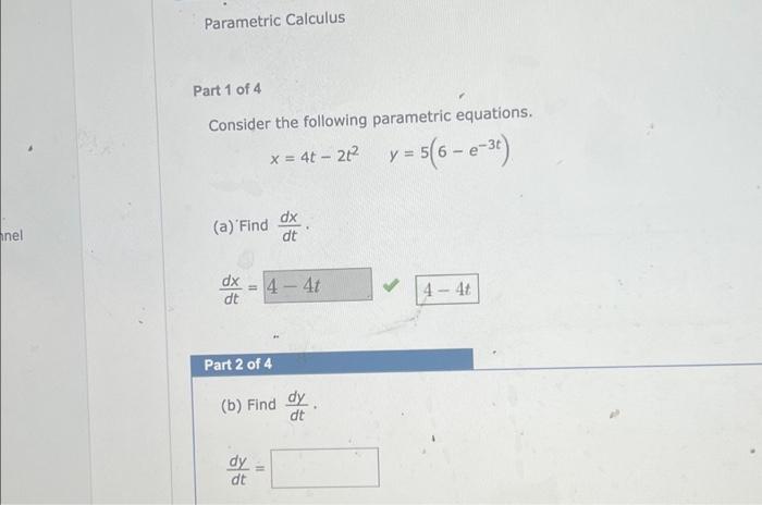 Solved nel Parametric Calculus Part 1 of 4 Consider the | Chegg.com