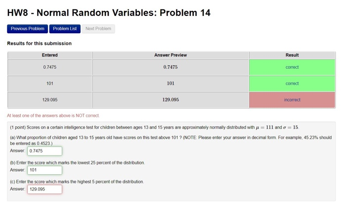 Solved HW8 - Normal Random Variables: Problem 14 Previous | Chegg.com