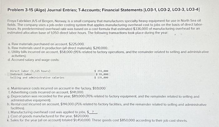 Solved Problem 3-15 (Algo) Journal Entries; T-Accounts; | Chegg.com