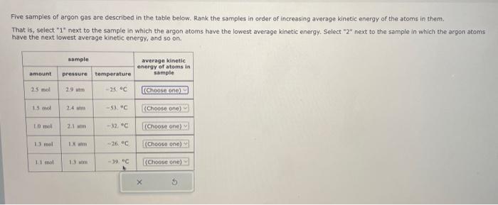 Solved Five samples of argon gas are described in the table | Chegg.com