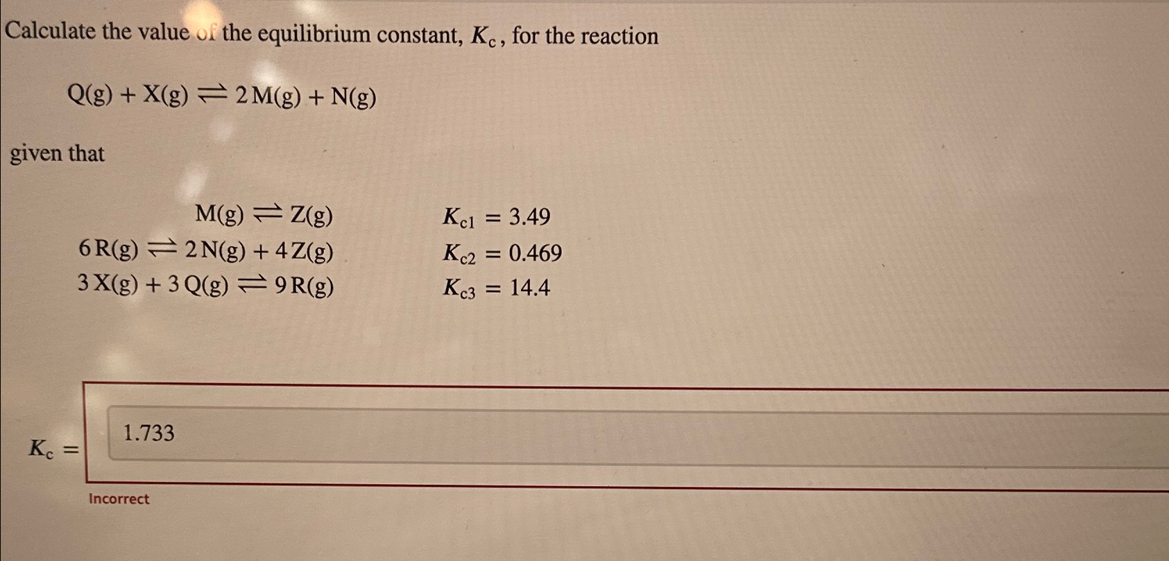 Solved Calculate the value of the equilibrium constant, Kc, | Chegg.com