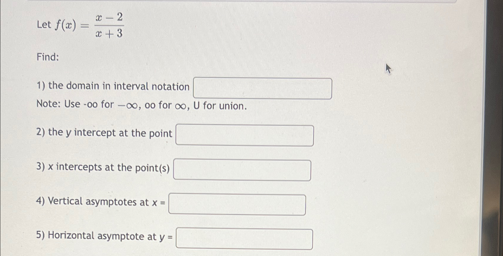 Solved Let f(x)=x-2x+3Find:the domain in interval ,Note: Use | Chegg.com