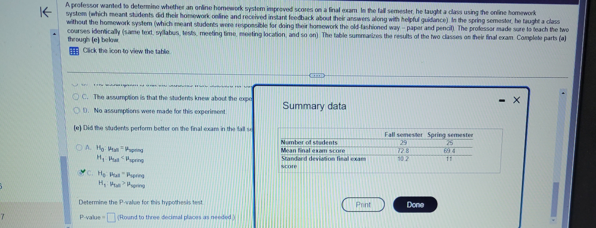 Solved A professor wanted to determine whether an online | Chegg.com