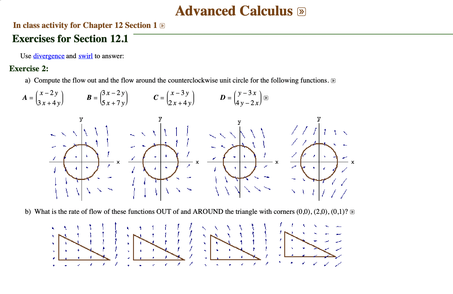 Solved Exercises for Section 12.1Use divergence and swirl to | Chegg.com