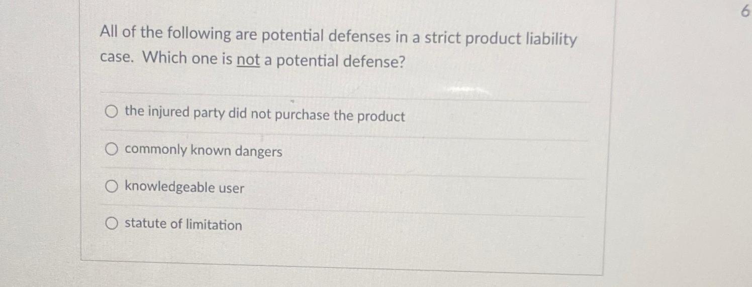 Solved All of the following are potential defenses in a | Chegg.com