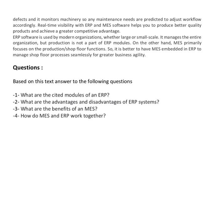 Solved ERP-MES Systems Enterprise Resource Planning (ERP) | Chegg.com