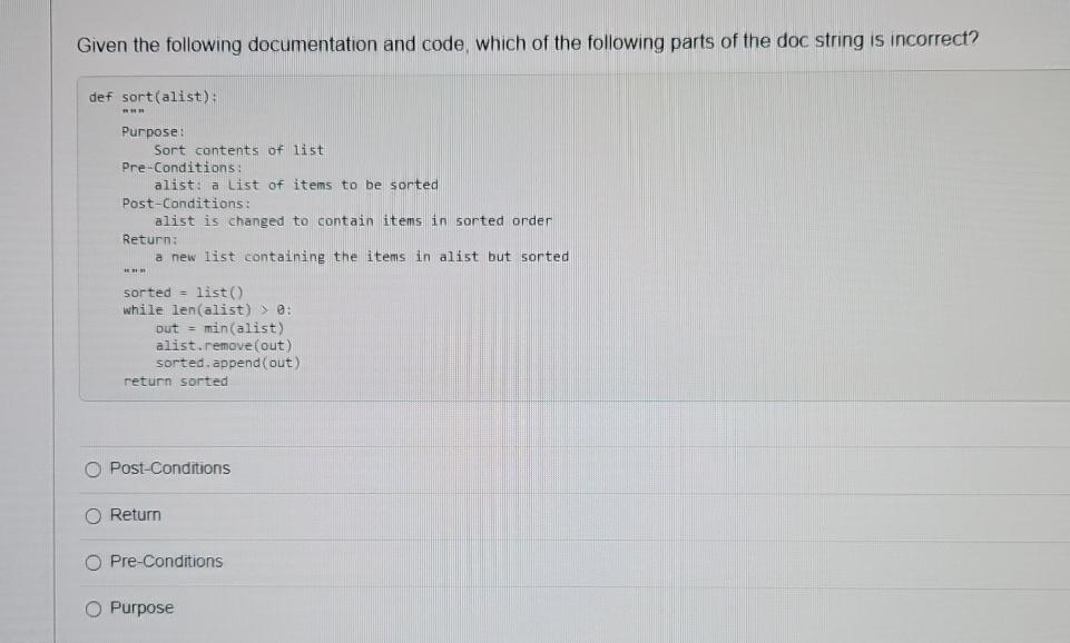 Solved Given the following documentation and code, which of | Chegg.com