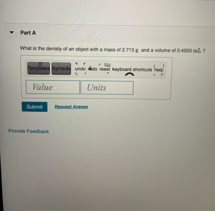 Solved Part A What is the denisty of an object with a mass | Chegg.com