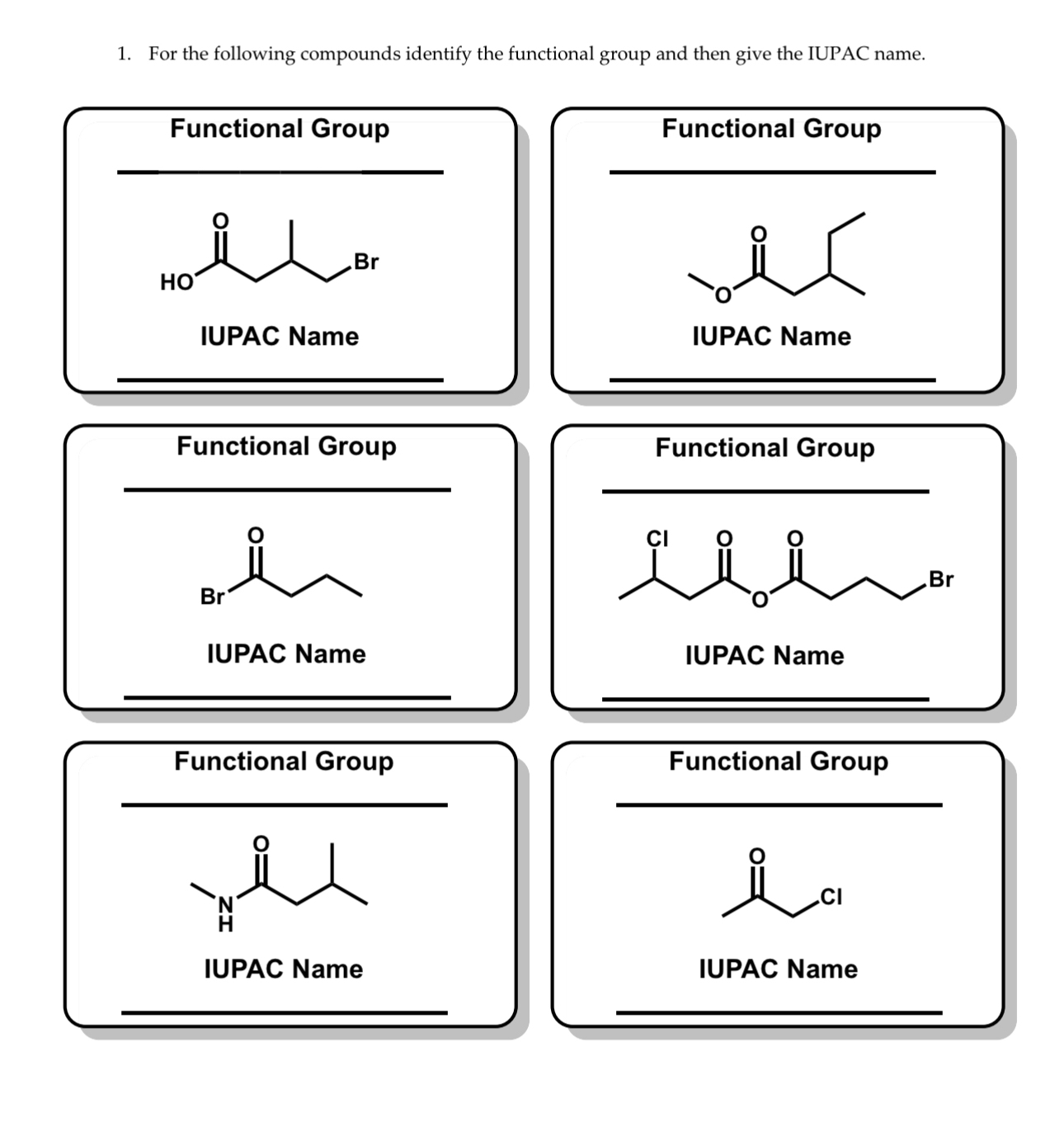Solved For the following compounds identify the functional | Chegg.com