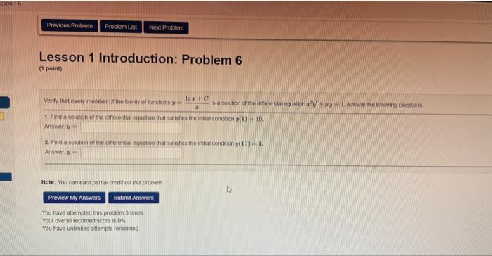 Solved Lesson 1 Introduction: Problem 6 (1 point) 1. Find a | Chegg.com