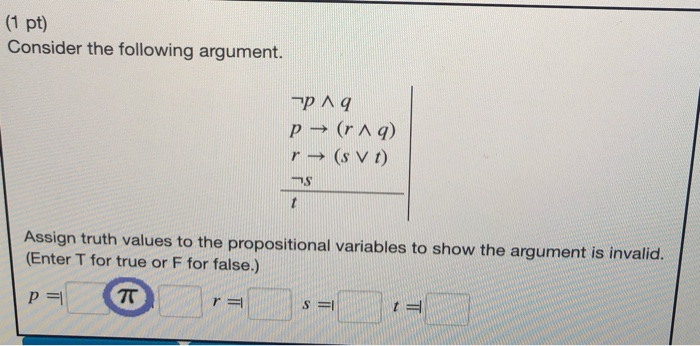 Solved (1 pt) Consider the following argument. Pvq a vr р | Chegg.com