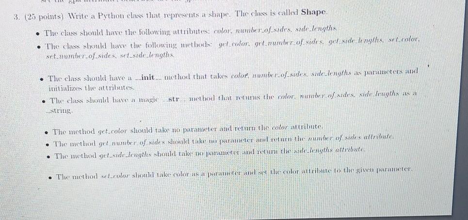 Solved 3 25 Points Write A Python Class That Represents A
