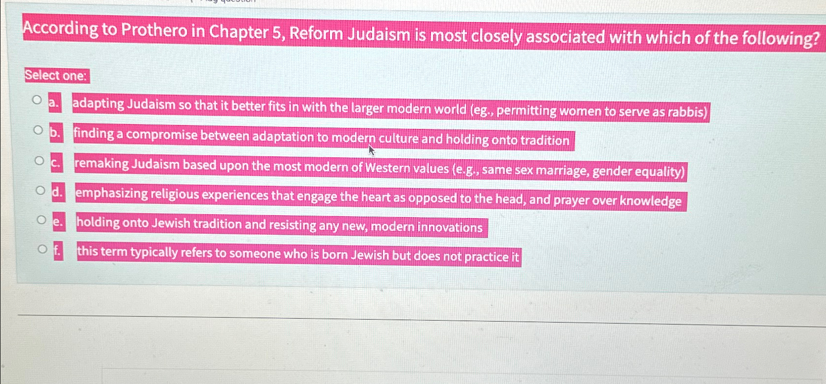 Solved According to Prothero in Chapter 5, ﻿Reform Judaism | Chegg.com