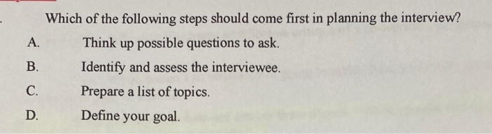 Solved Which of the following steps should come first in | Chegg.com