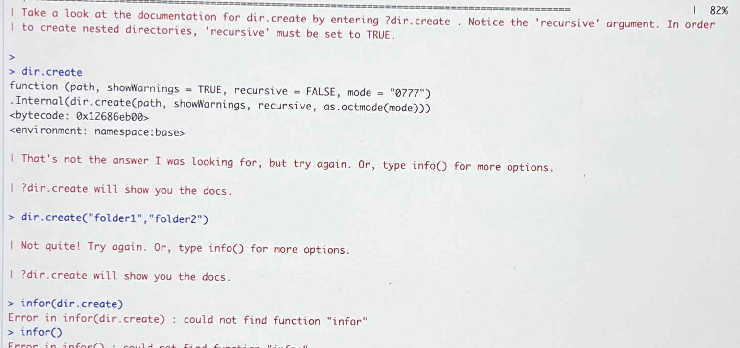 Solved I Take a look at the documentation for dir.create by | Chegg.com