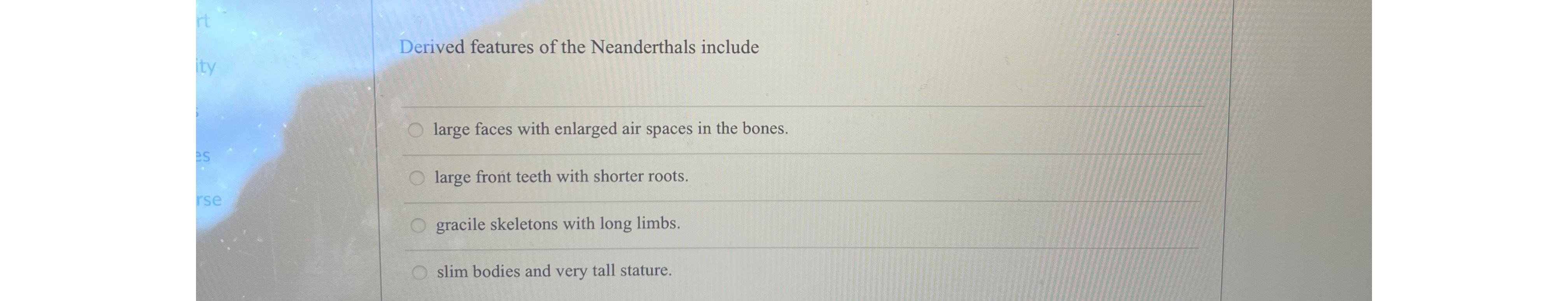 Solved Derived features of the Neanderthals includelarge | Chegg.com