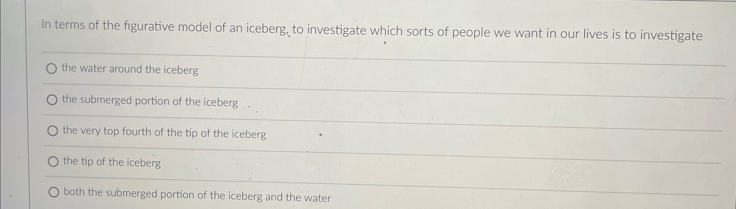 Solved In terms of the figurative model of an iceberg, to | Chegg.com