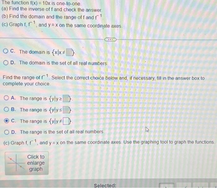 Solved The function f(x)=10x is one-to-one, (a) Find the | Chegg.com