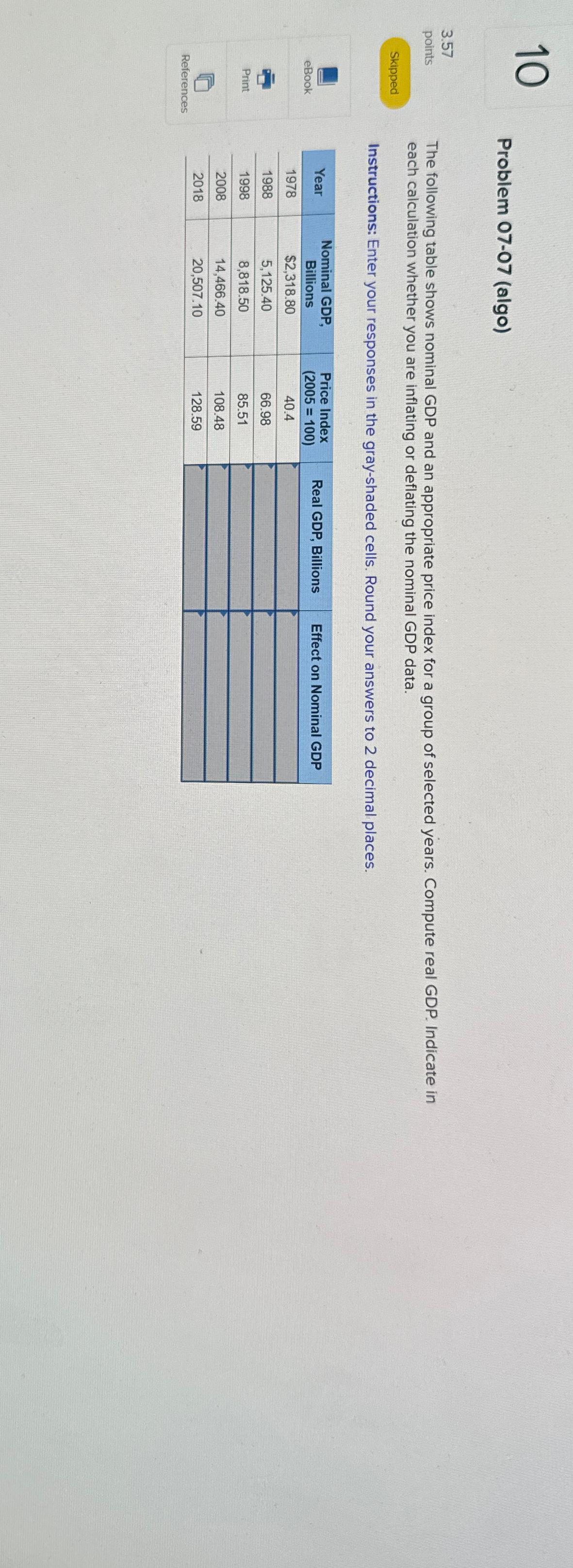 Solved 10Problem 07-07 (algo)3.57pointsThe following table | Chegg.com
