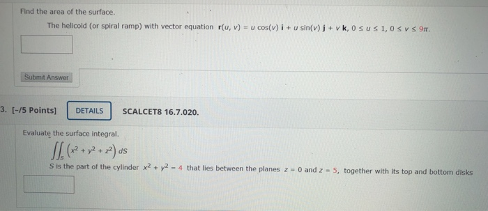 Solved Find the area of the surface. The helicoid (or spiral | Chegg.com
