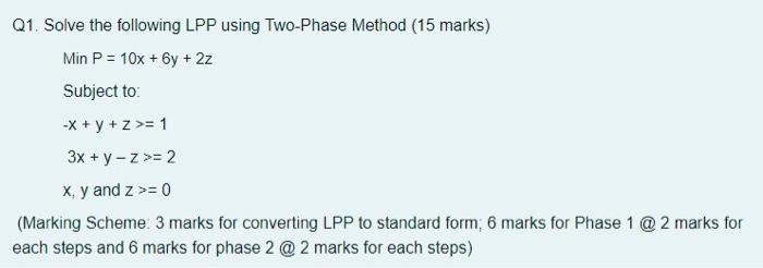 Solved Q1. Solve the following LPP using Two-Phase Method | Chegg.com
