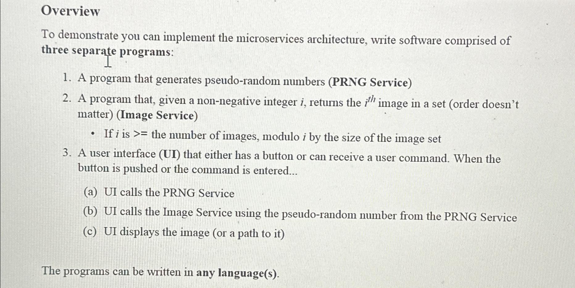 Solved OverviewTo demonstrate you can implement the | Chegg.com