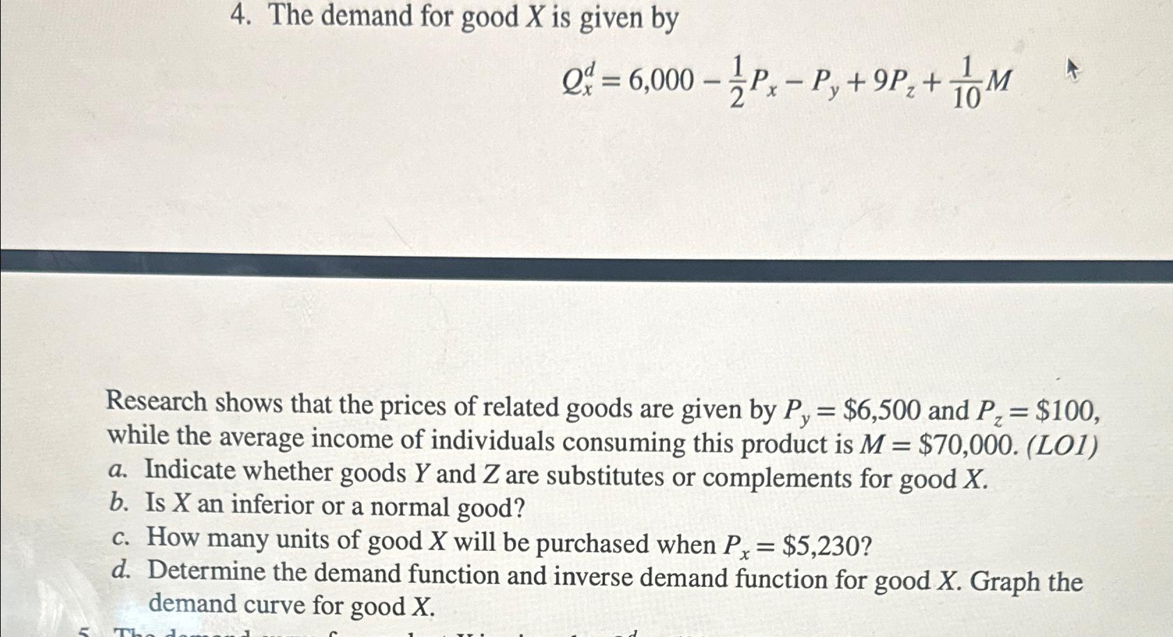 Solved The demand for good x ﻿is given | Chegg.com