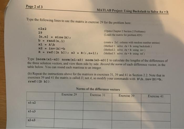 Solved Page 2 of 3 MATLAB Project: Using Backslash to Solve | Chegg.com