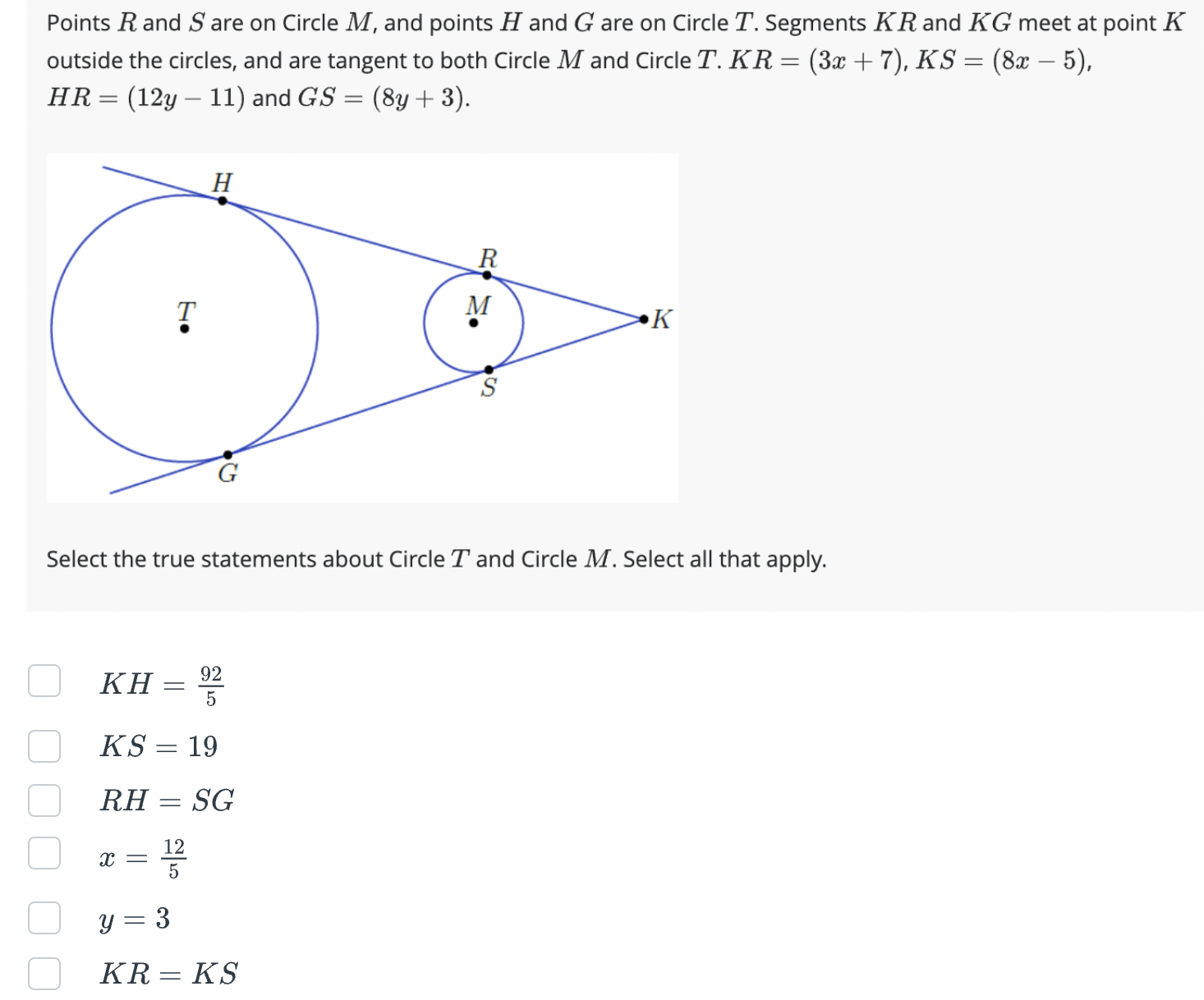 Solved Points R ﻿and S ﻿are on Circle M, ﻿and points H ﻿and | Chegg.com