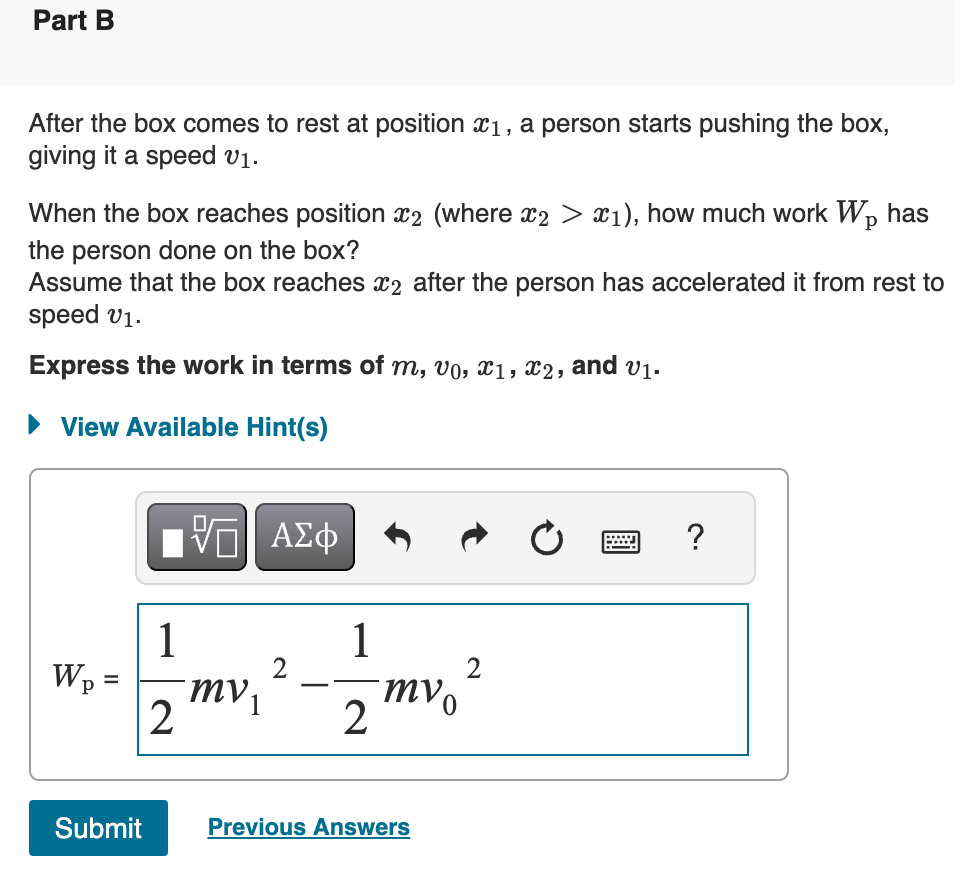 Solved Part BAfter the box comes to rest at position x1, ﻿a | Chegg.com