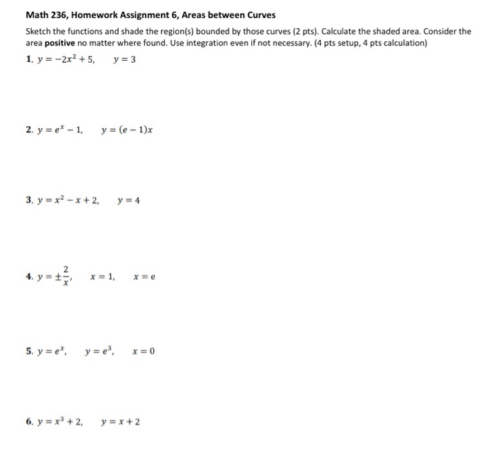 Solved Math 236, Homework Assignment 6, Areas between Curves | Chegg.com