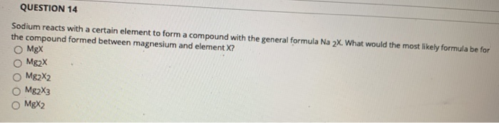 Solved QUESTION 14 Sodium reacts with a certain element to | Chegg.com